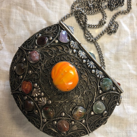 Sajai | Bags | Vintage Sajai Metal Purse With Natural Stones | Poshmark